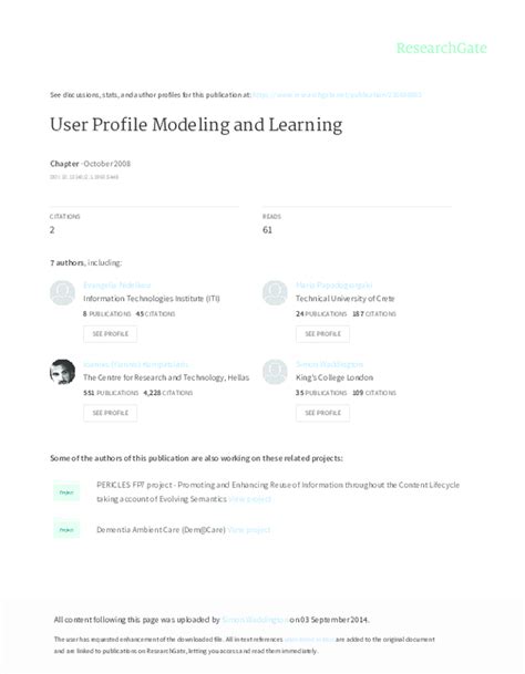 Pdf User Profile Modeling And Learning Ben Bratu And Maria