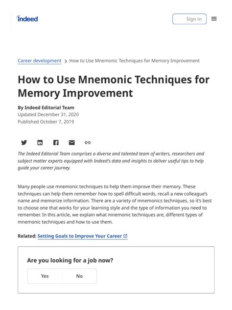 How To Use Mnemonic Techniques For Memory Improvement Pdf