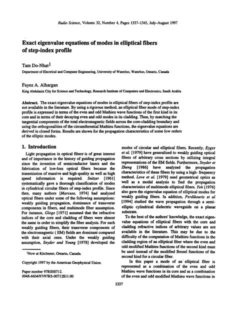 Pdf Exact Eigenvalue Equations Of Modes In Elliptical Fibers Of Step