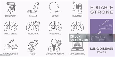 흡입기 분무기 기관지 내시경 검사 Copd 기침 등과 같은 폐 질환 아이콘 편집 가능한 획 아이콘에 대한 스톡 벡터 아트 및 기타 이미지 Istock