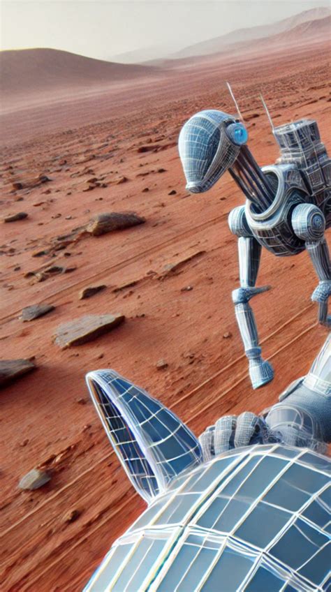 Молодая улыбающаяся голубоглазая женщина блондинка на Марсе скачет на роботе · 720x1280 Hd