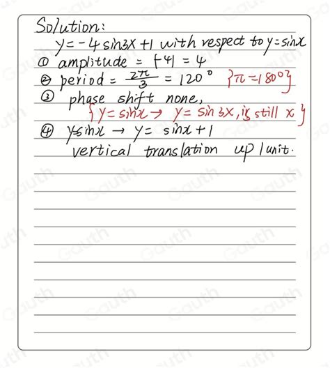 Solved 20 Determine The Amplitude The Period The Phase Shift And The Vertical Shift Of The
