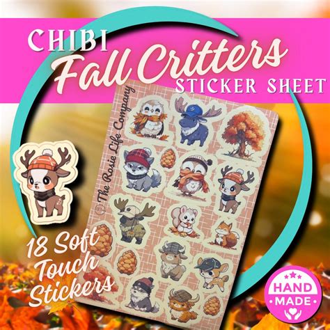 Fall Chibi Forest Critters Soft Touch Sticker Sheet Etsy