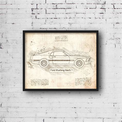 Ford Mustang Mach 1 1969 Sketch Art Print Sketch Style Car Patent