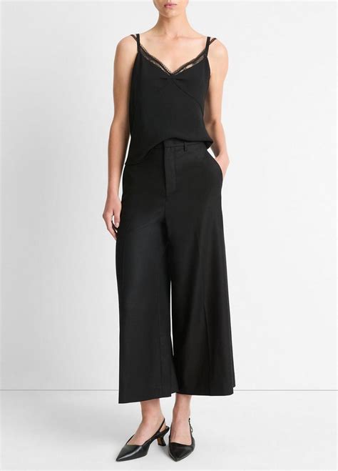 Vince Italian Wool Blend Flannel Mid Rise Culotte In Black Lyst