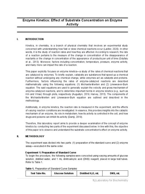 Lab Report Enzyme Kinetics Pdf Chemical Kinetics Reaction Rate
