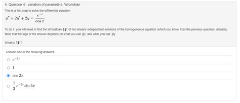Solved 4 Question 4 Variation Of Parameters Wronskian