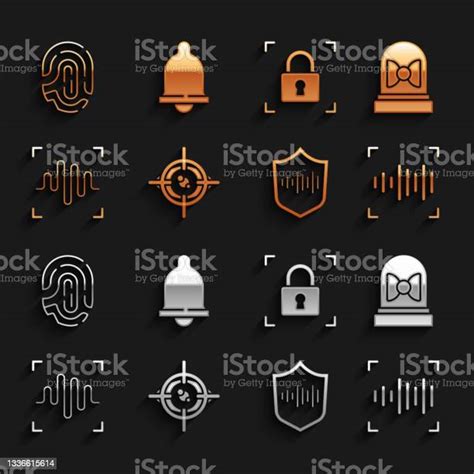 Set Eye Scan Motion Sensor Voice Recognition Shield Voice Fingerprint With Lock And Icon Vector