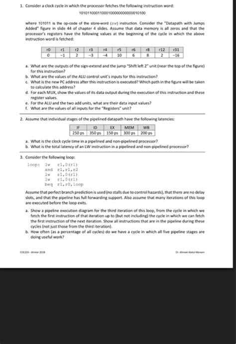 Solved Consider A Clock Cycle In Which The Processor Chegg