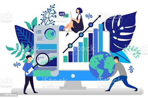 평면 스타일에서 벡터 일러스트입니다 성공 비즈니스를 위한 다이어그램으로 작업 하는 사람들 더 나은 미래를 위해 열심히 일하고 있는 사람들 웹 배너 및 브로셔를 위한 비즈니스