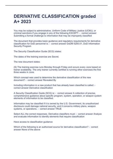 DERIVATIVE CLASSIFICATION Questions With Complete Solution Derivative Classification