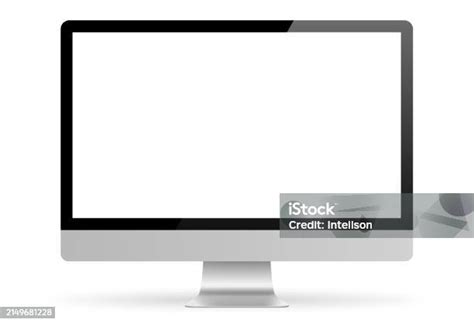 빈 화면 흰색 배경이 있는 현실적인 컴퓨터 모니터 디스플레이 스톡 벡터 0명에 대한 스톡 벡터 아트 및 기타 이미지 0명