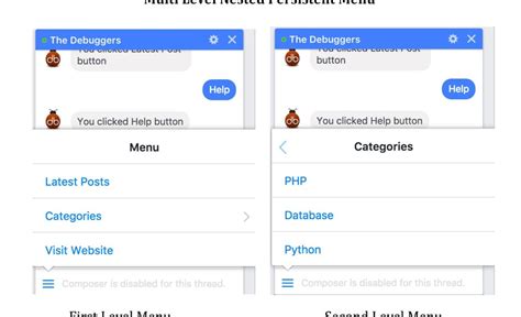 Вложенное постоянное меню с использованием API Messenger Profile