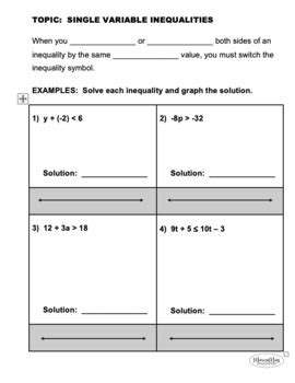 Algebra Solving Single Variable Inequalities Guided Lessons Notes Bundle