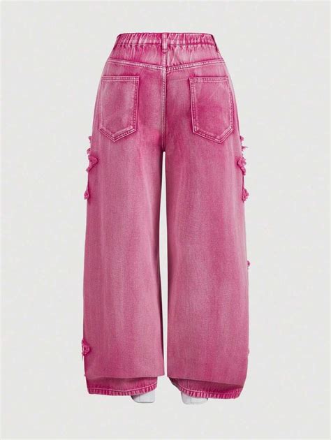 Shein Curve Womens Plus Size Pink Denim Elastic Waistband Slimming