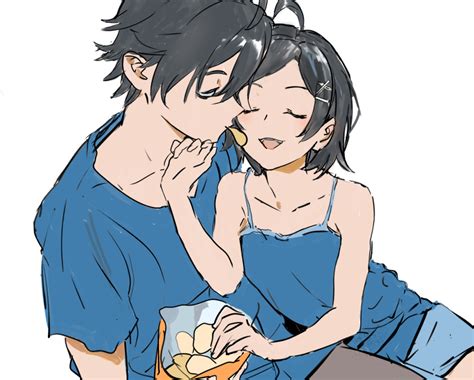 Safebooru 1boy 1girl Ahoge Black Hair Breasts Brother And Sister