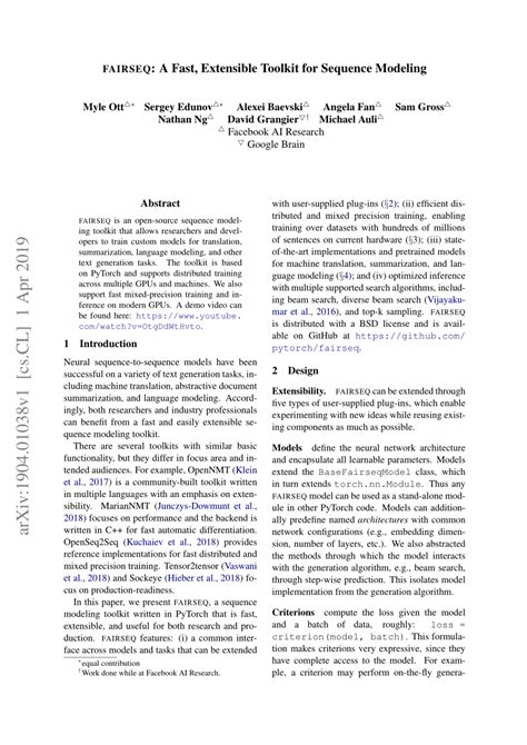 Pdf Fairseq A Fast Extensible Toolkit For Sequence Modeling