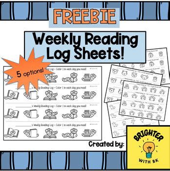 Weekly Reading Log Sheets FREE By Brighter With BK TPT