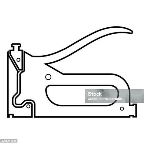 건설 스테이플러 작업 도구 총 건물 아이콘 윤곽 검은 색 벡터 일러스트 플랫 스타일 이미지 건설 기계류에 대한 스톡 벡터 아트