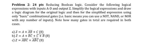 Solved Reducing Boolean Logic Consider The Following Chegg Com