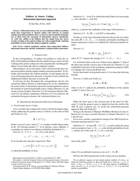 Pdf Folklore In Source Coding Information Spectrum Approach