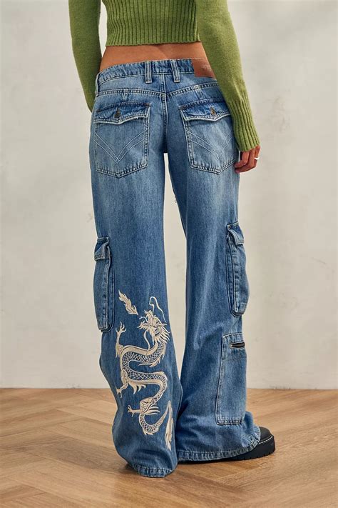Bdg Dragon Embroidered Low Rise Cargo Jeans Cargo Jeans Jeans Cargo