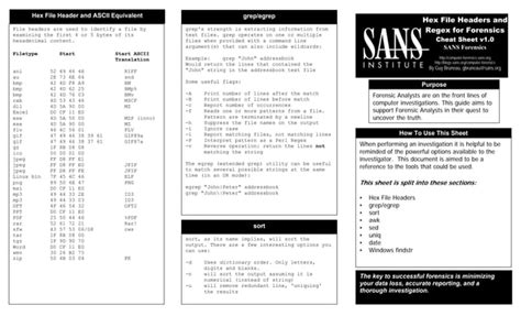 Hex File And Regex Cheat Sheet PDF