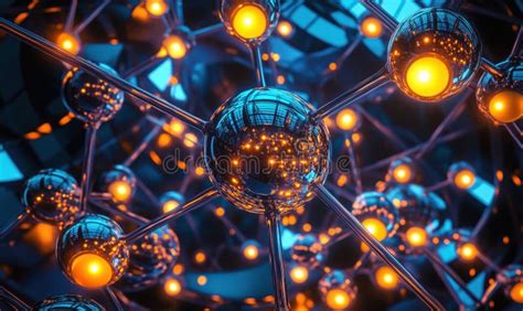 Abstract Molecular Structure With Glowing Spheres And Interconnected Lines In Blue And Orange