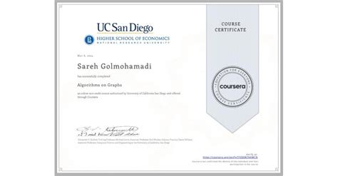 Sareh Golmohamadi On Linkedin Completion Certificate For Algorithms On Graphs