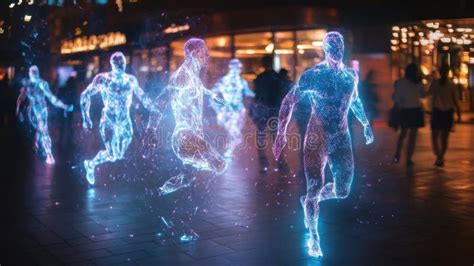 Holographic Runners Sprinting Through City At Night Embracing Future Of