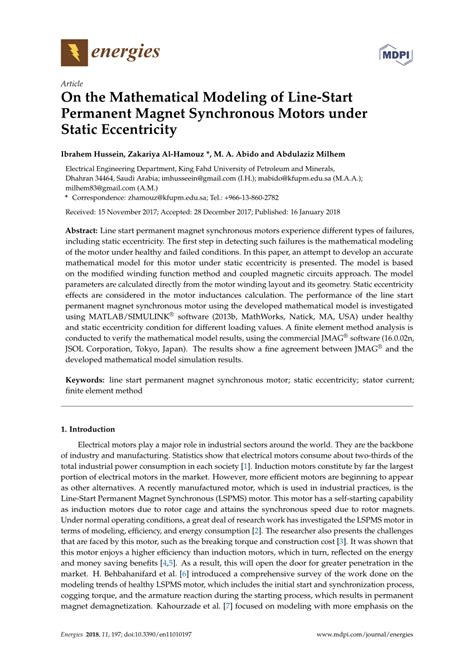 Pdf On The Mathematical Modeling Of Line Start Permanent Magnet Synchronous Motors Under
