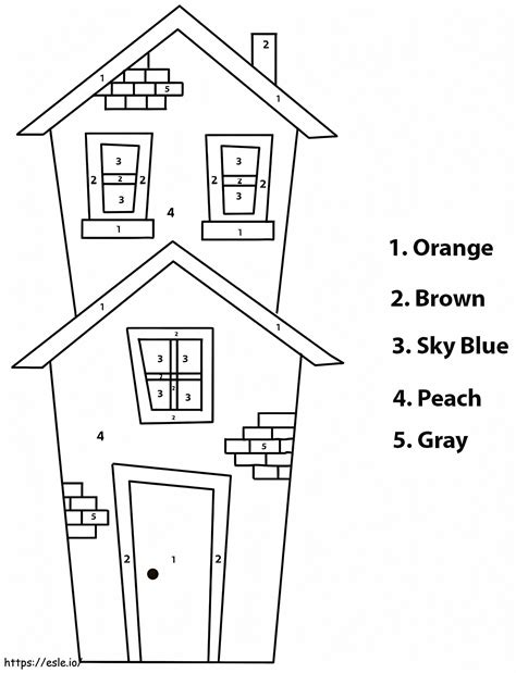House Color By Number Worksheet Coloring Page