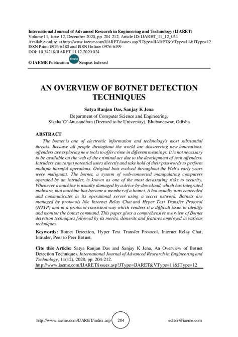 pdf botnet detection techniques overview and analysis