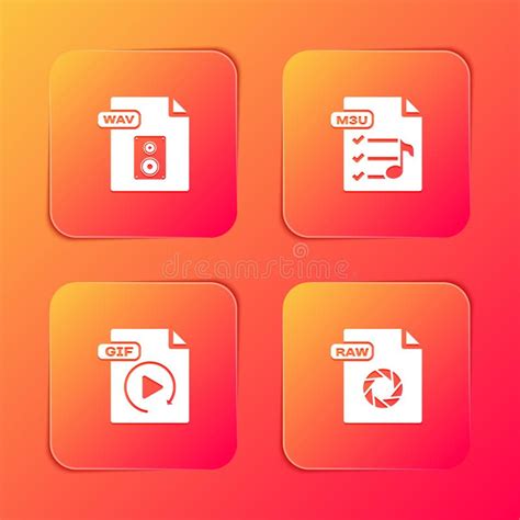 Set Wav File Document M3u  And Raw Icon Vector Stock Vector