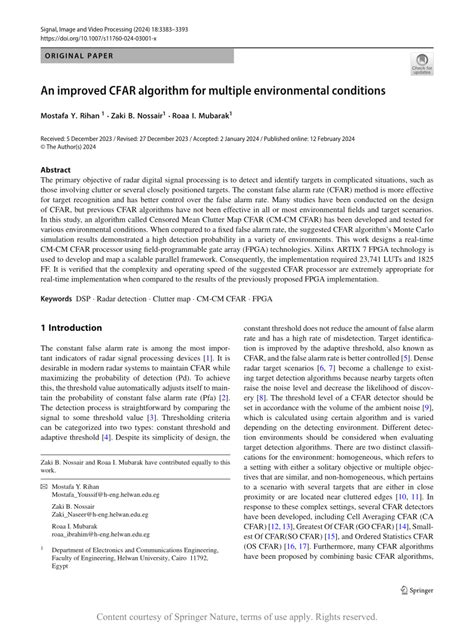 Pdf An Improved Cfar Algorithm For Multiple Environmental Conditions