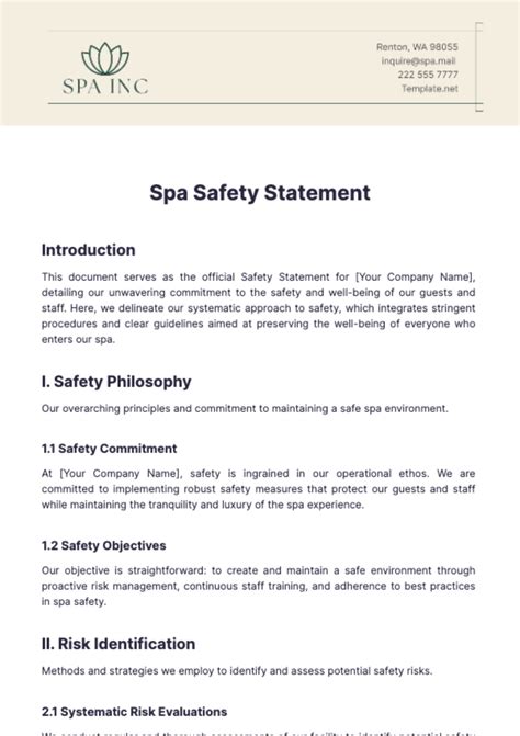 Free Spa Safety Statement Template To Edit Online