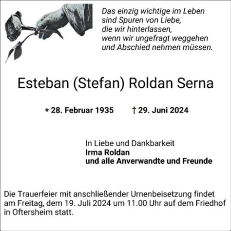 Traueranzeigen Von Esteban Roldan Serna Trauerportal Ihrer Tageszeitung