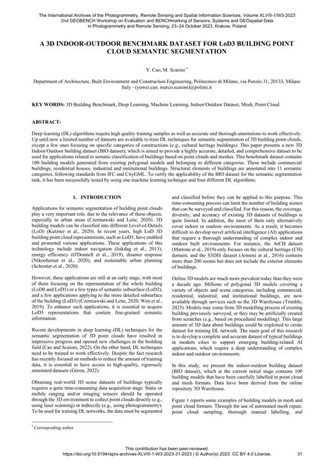 Pdf A D Indoor Outdoor Benchmark Dataset For Lod Building Point Cloud Semantic Segmentation