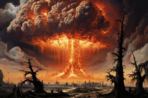 Premium Photo Conceptual Nuclear Explosion With Huge Cloud Of Smoke And Fire