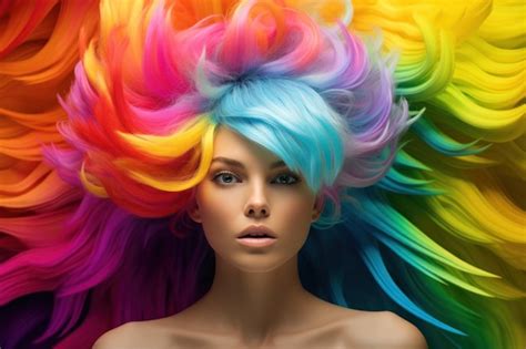 Premium Photo Woman With Rainbow Colored Wig