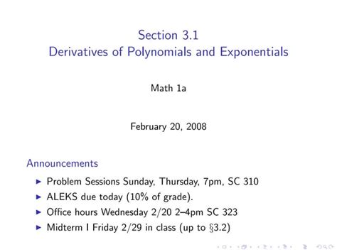 Lesson 8 Derivatives Of Polynomials And Exponential Functions Pdf