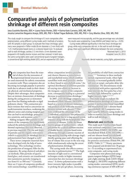Pdf Comparative Analysis Of Polymerization Shrinkage Of Different Resin Composites