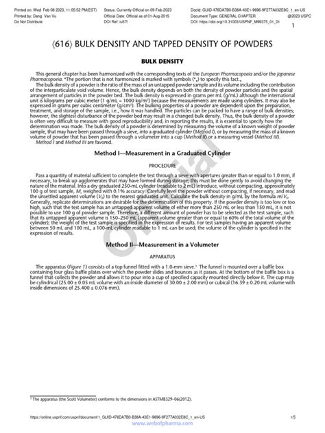 〈616〉 Bulk Density And Tapped Density Of Powders Download Free Pdf Density Volume