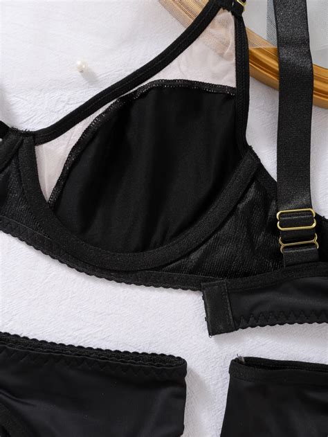 Сексуальный комплект нижнего белья женский черный прозрачный сетчатый комбинированный комплект