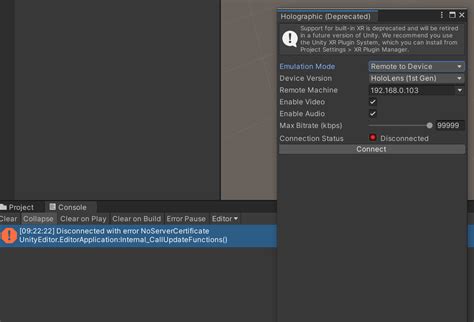 Unity Hololens Disconnected With Error No Server Certificate Unity