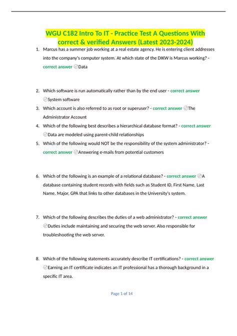 Wgu C182 Intro To It Practice Test A Questions With Correct And Verified Answers Latest