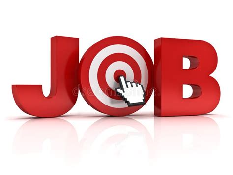 target job search concept red job word with hand cursor mouse clicking in the center of dart