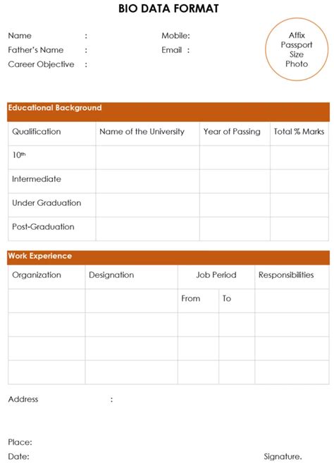 45 Simple Job Bio Data Formats PDF Word Free Download