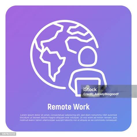 원격 작업 씬 선 아이콘 뒤에 노트북과 지구 와 남자 어디서나 작업할 수 있습니다 벡터 그림입니다 0명에 대한 스톡 벡터 아트 및 기타 이미지 Istock