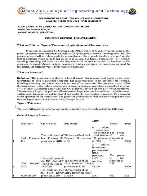Cs3451 Os Cbs Content Theory Pdf Central Processing Unit